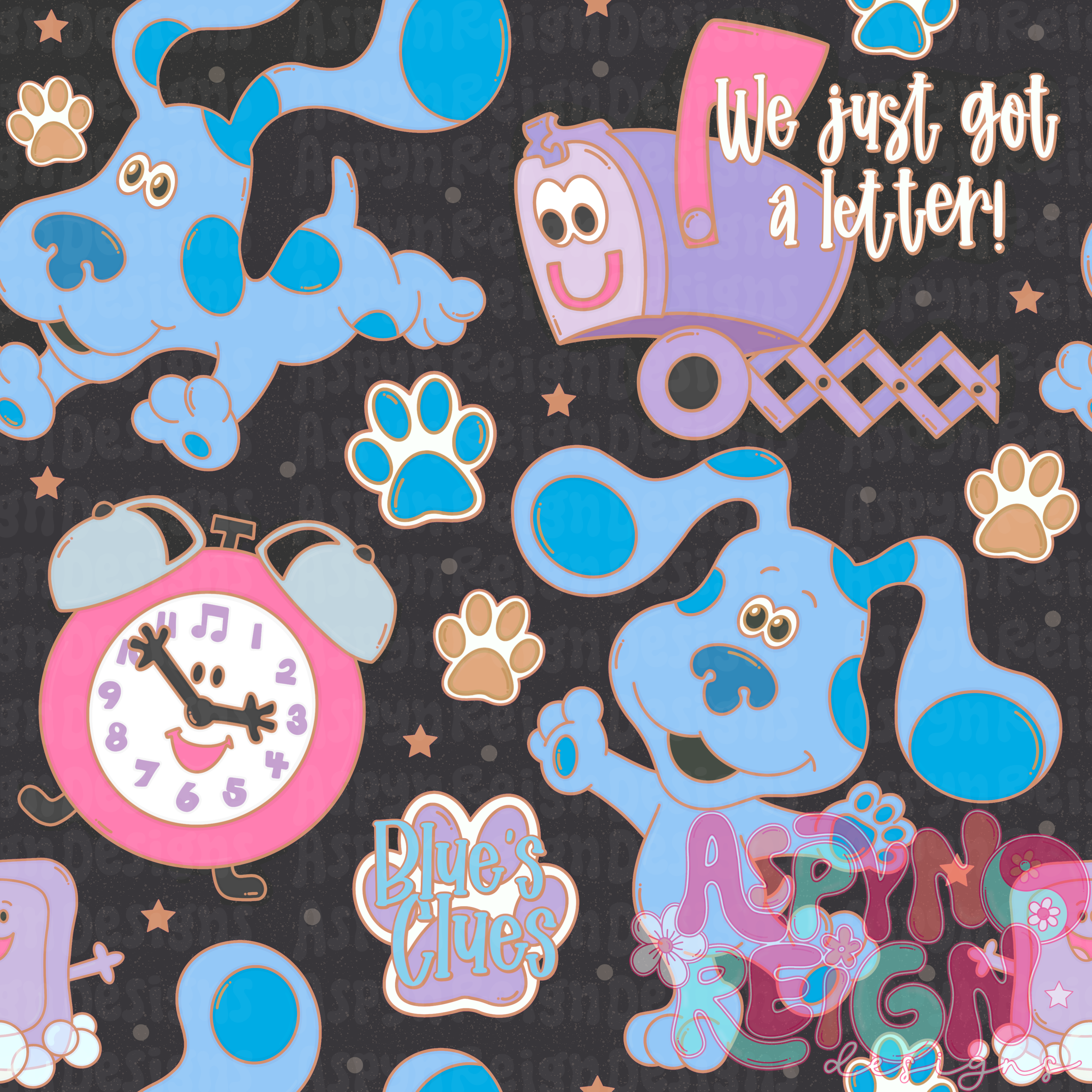Blue Clue Dog | Black Gender Neutral Background – Aspyn Reign Designs